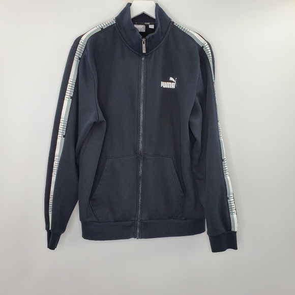 Puma | Jackets & Coats | Puma Black Logo Stripe Track Jacket Full Zip ...
